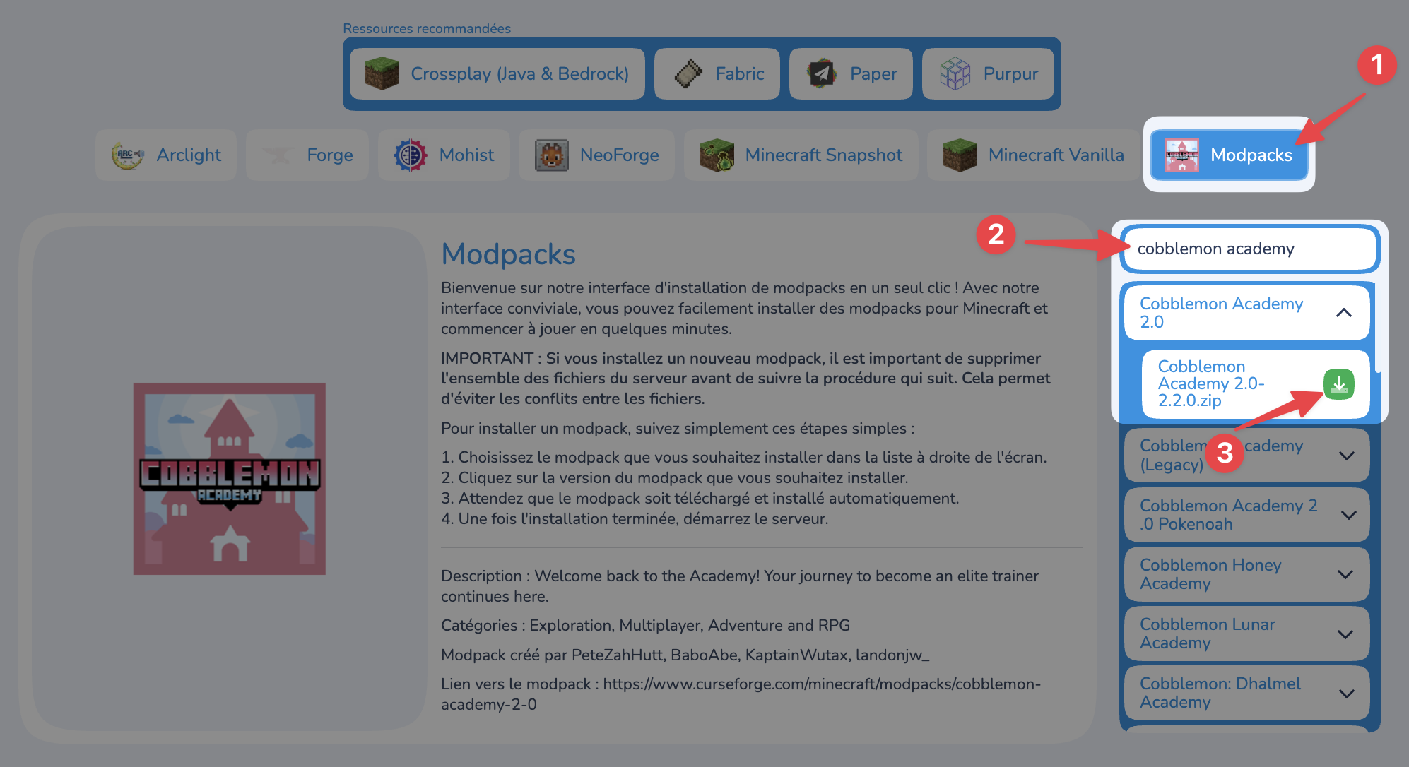 Comment installer Cobblemon Star Academy 2.0 sur un serveur Minecraft ...